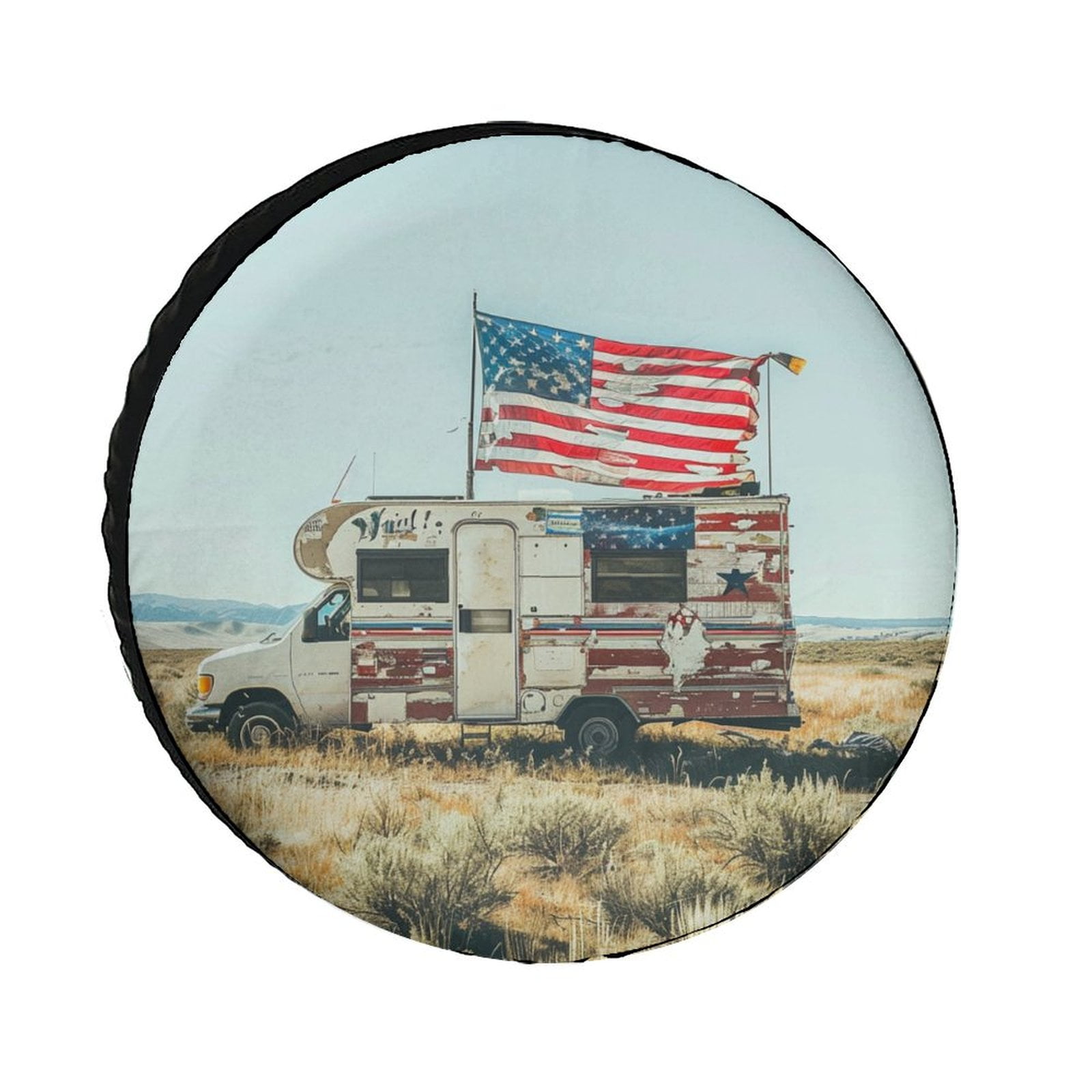 Camper Spare Tire Cover I Go Where I'm Towed American Flag Wheel ...