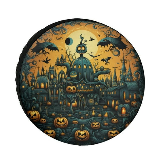 Camper Spare Tire Cover Medieval Forest Scary Pumpkin Polyester ...