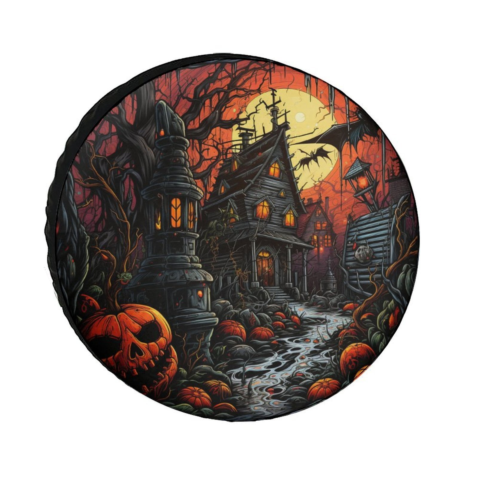 Camper Spare Tire CoverHalloween Web Horror Pumpkins Haunted House Full ...