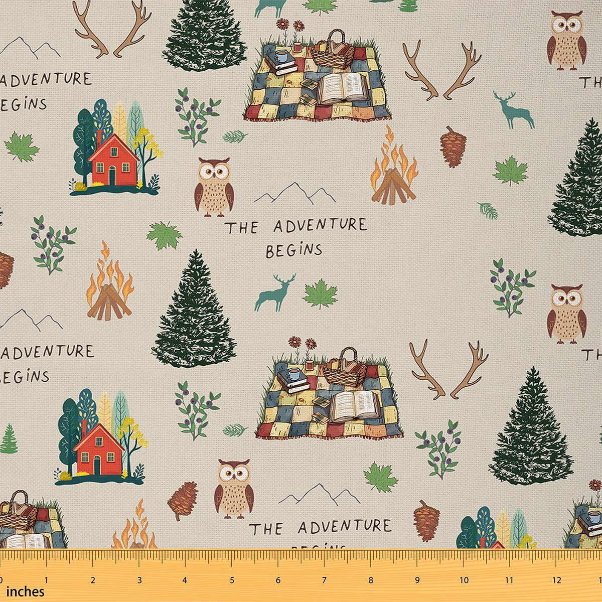 Camper Theme Decorative Fabric,Camp Adventure Indoor Outdoor Fabric ...