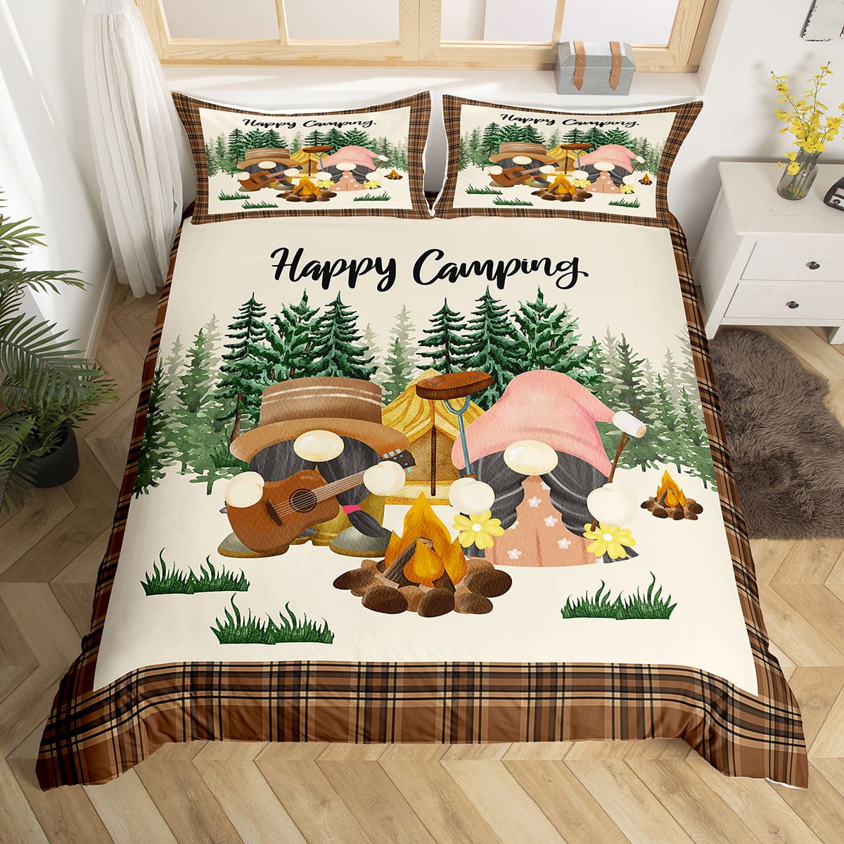 Camper Themed Queen Bedding Set Farmhouse Style Duvet Cover, Boho ...