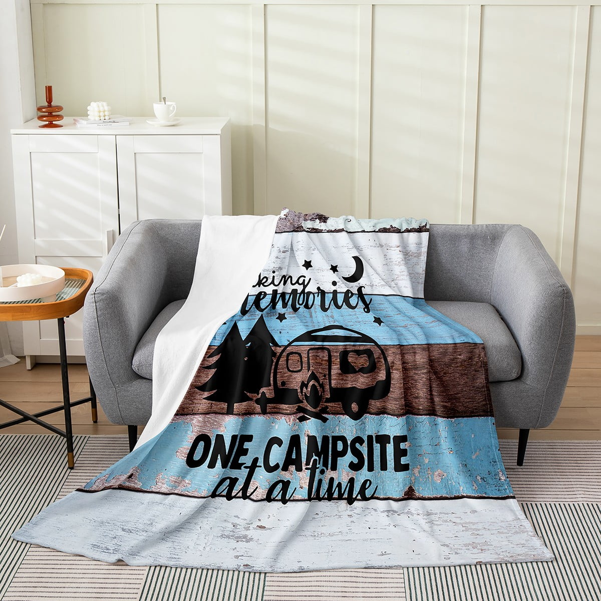 Camper Throw Blanket,Camping Themed Fleece Blanket for Travel Trailers ...
