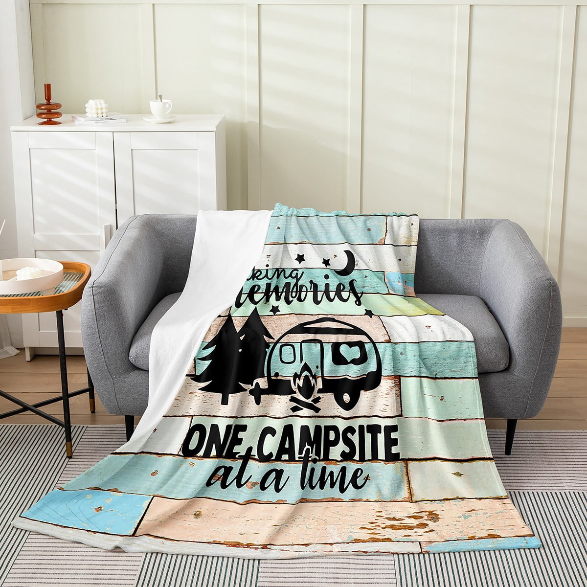 Camper Throw Blanket,Camping Themed Fleece Blanket for Travel Trailers ...