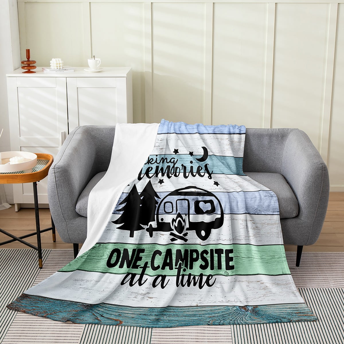 Camper Throw Blanket,Camping Themed Fleece Blanket for Travel Trailers ...