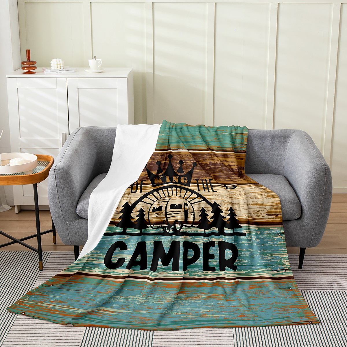 Camper Throw Blanket,Camping Themed Fleece Blanket for Travel Trailers ...