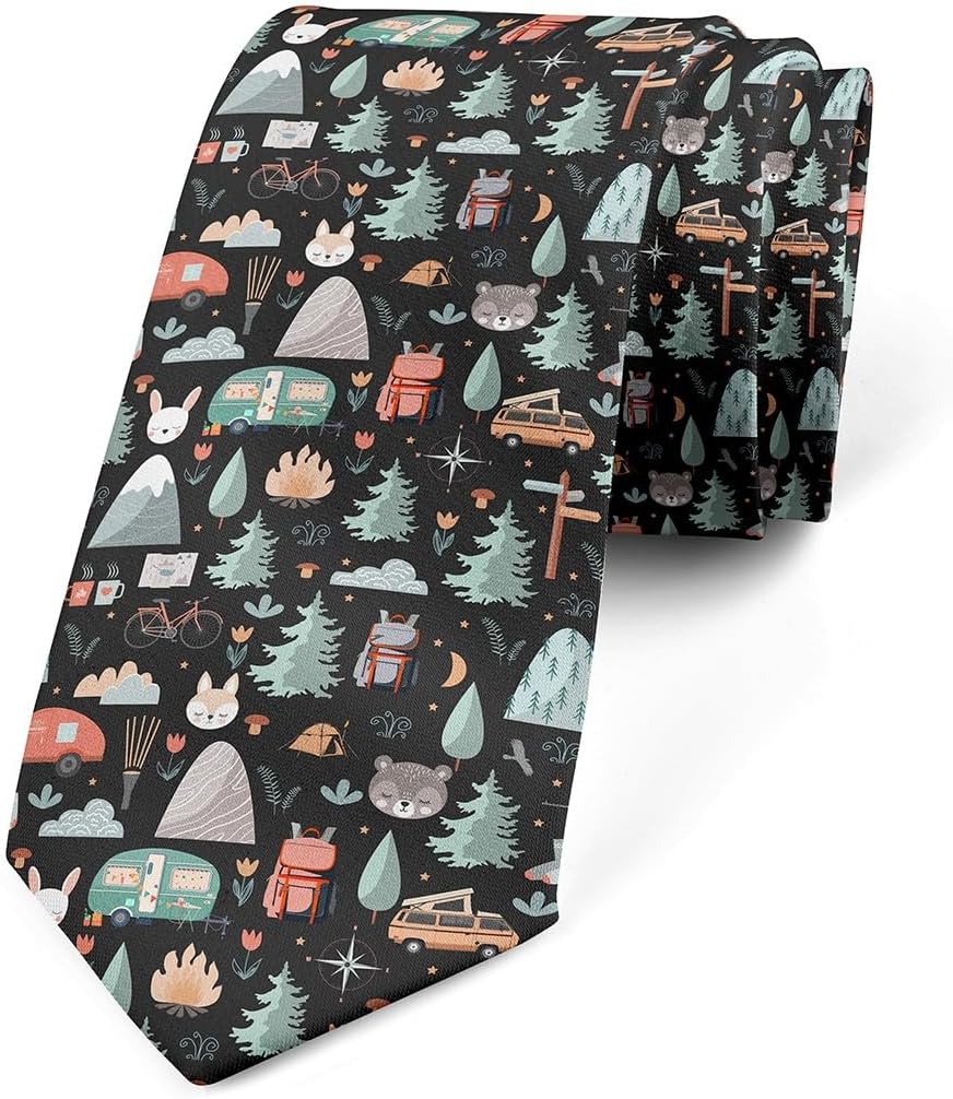 Camper Ties For Men Happy Camping Tie RV Travel Mens Tie Vintage Wood ...