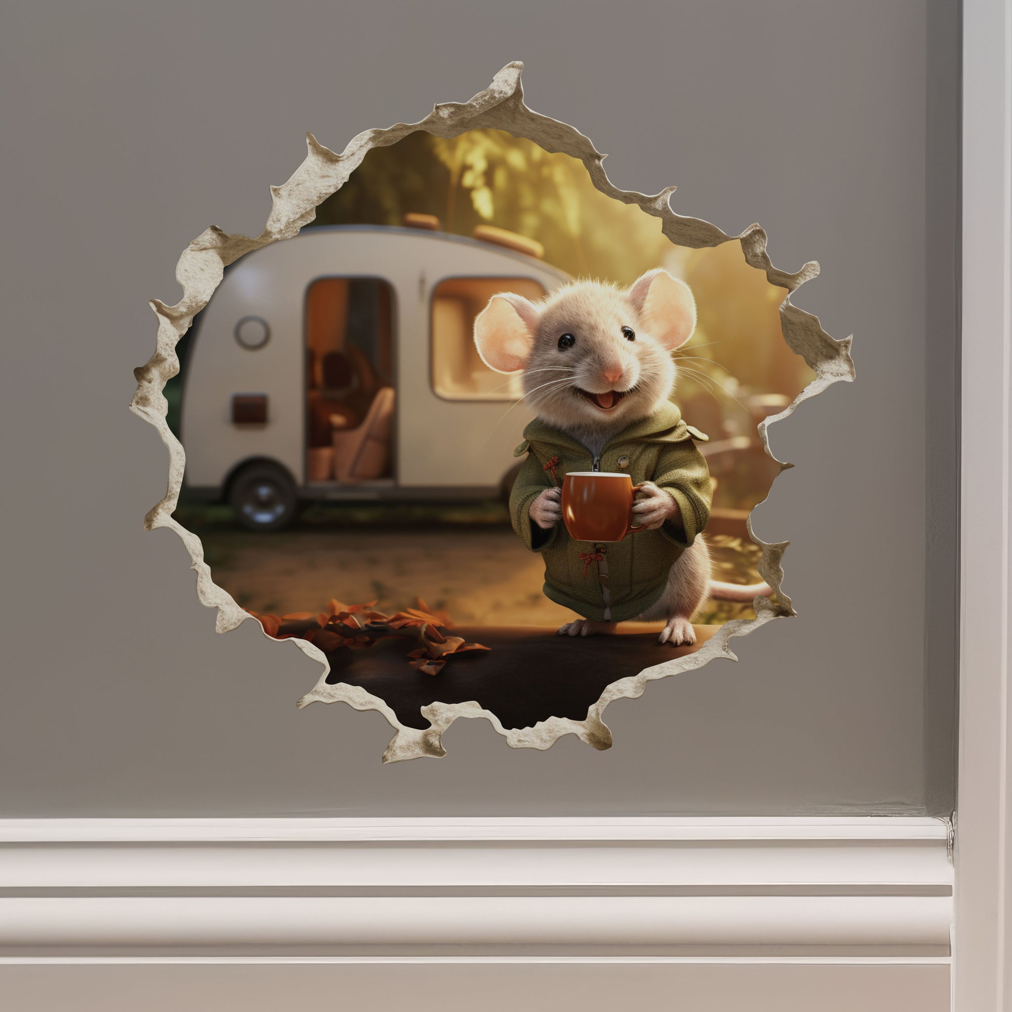 Camper Trailer Mouse in Mouse Hole Decal - Mouse Hole 3D Wall Sticker ...