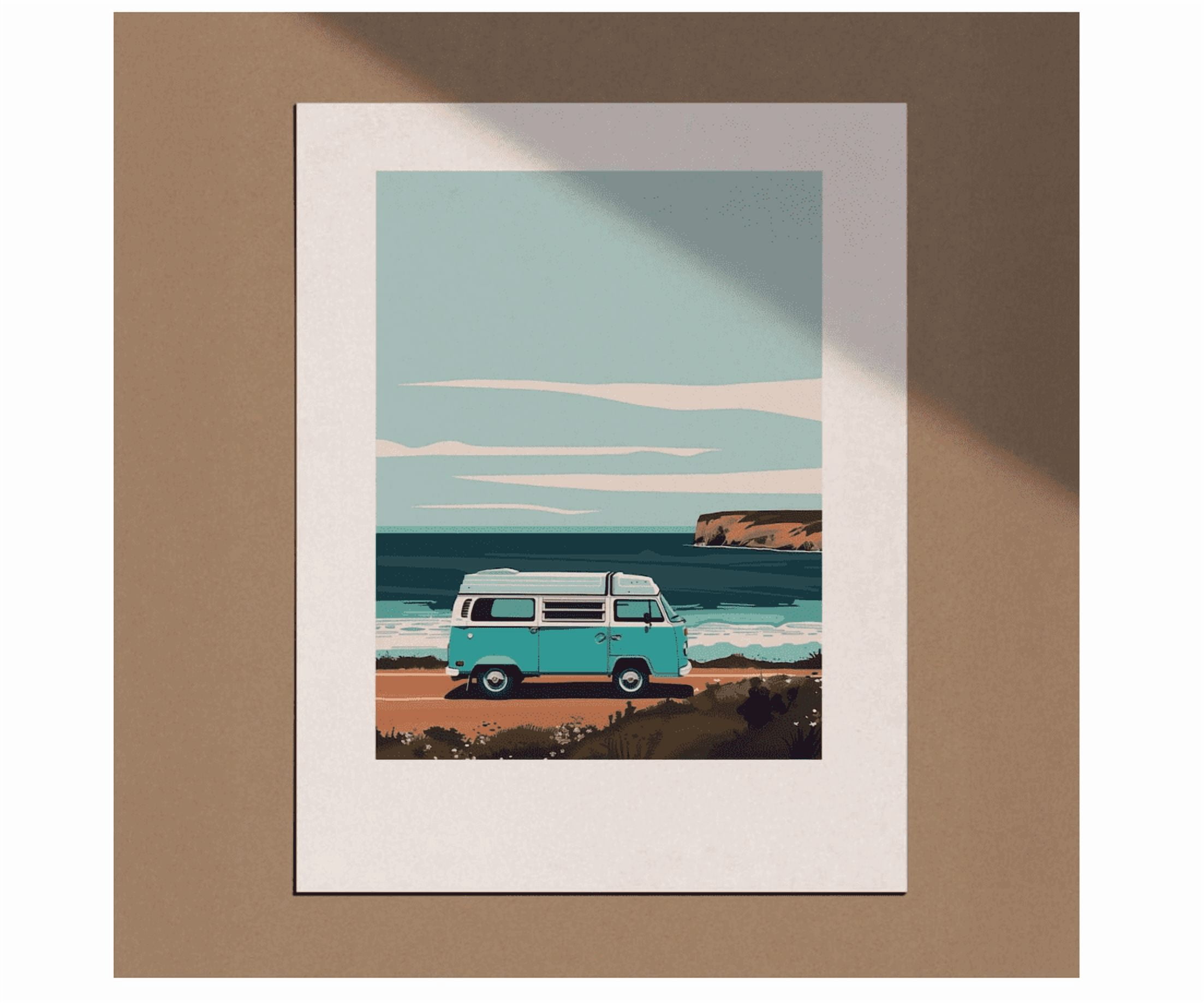 Camper Van Beach Surf Retro Coastal Wall Art Poster Home Decor Office ...
