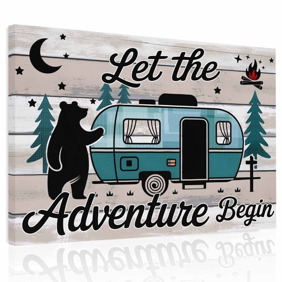 Camper Van Bear Canvas Print Wall Art, Let The Adventur Vintage Wood ...