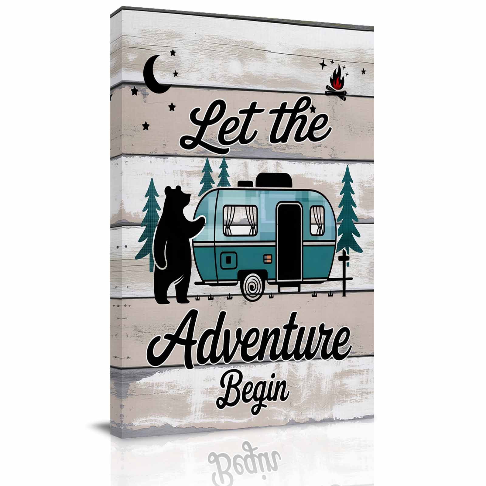 Camper Van Bear Canvas Wall Art for Living Room, Let The Adventur ...