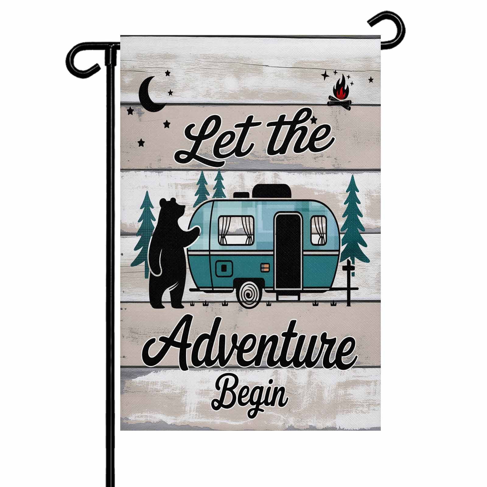 Camper Van Bear Garden Flag 12x18 Inch Let The Adventur Vintage Wood ...