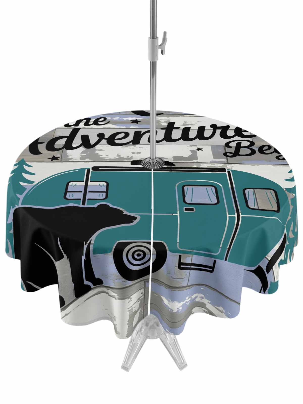 Camper Van Bear Round Outdoor Tablecloth with Umbrella Hole Let The ...