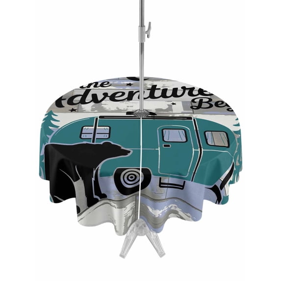 Camper Van Bear Round Outdoor Tablecloth with Umbrella Hole Let The ...