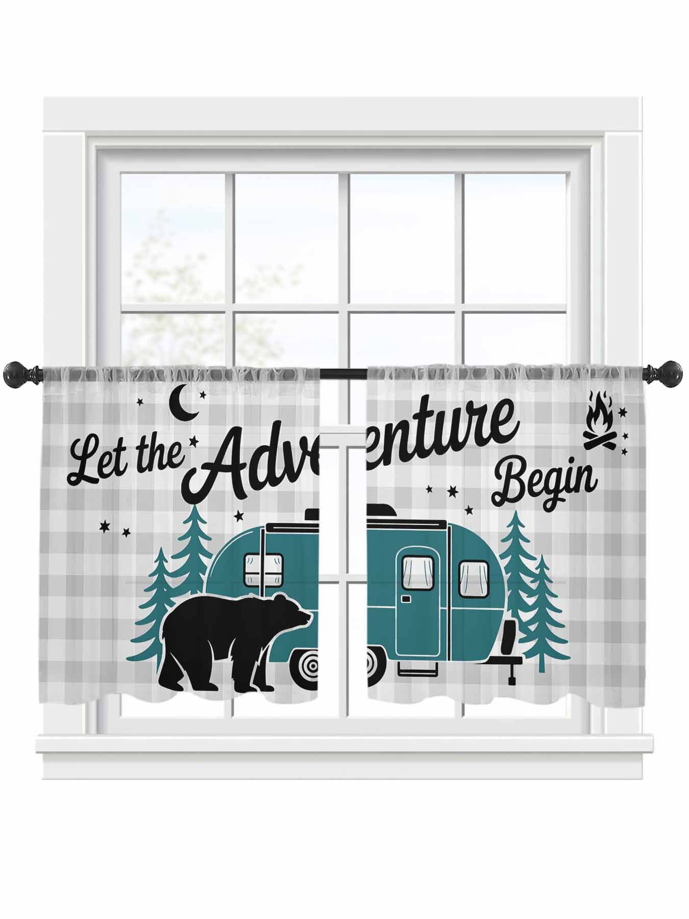 Camper Van Bear Sheer Curtains 2 Panels Set Let The Adventure Begin ...