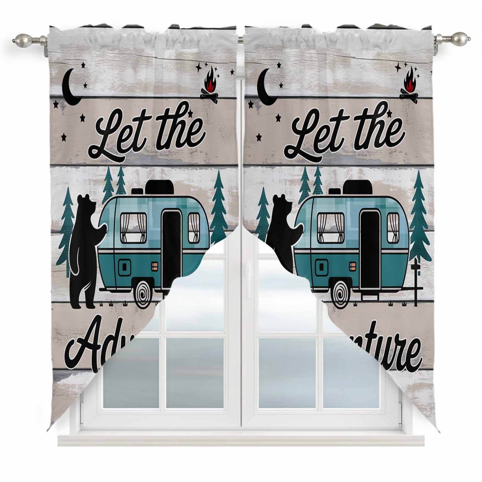 Camper Van Bear Swag Curtain Valance for Window 2 Panels Let The ...