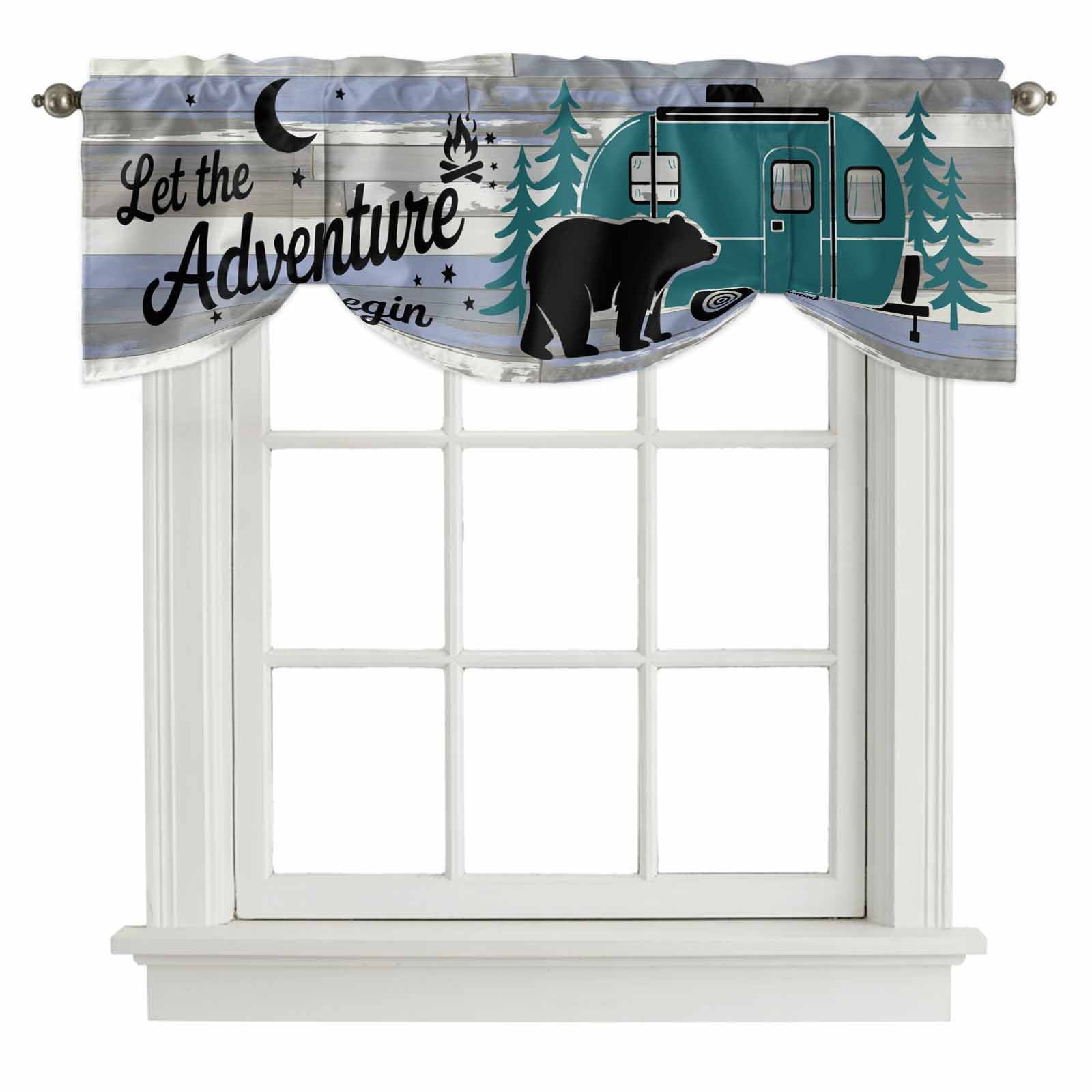 Camper Van Bear Tie Up Valance Curtains Let The Adventure Begin Moon ...