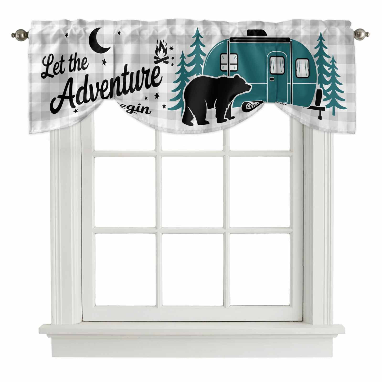 Camper Van Bear Tie Up Valance Curtains Let The Adventure Begin Moon ...