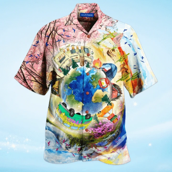 Camper Van Camping Around World Hawaiian Shirt - Walmart.com