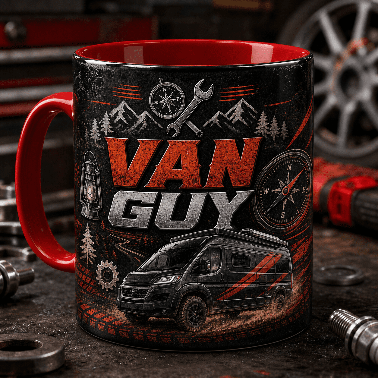 Camper Van Guy Mug Red Handle Adventure Coffee Cup Gift for Van Life ...