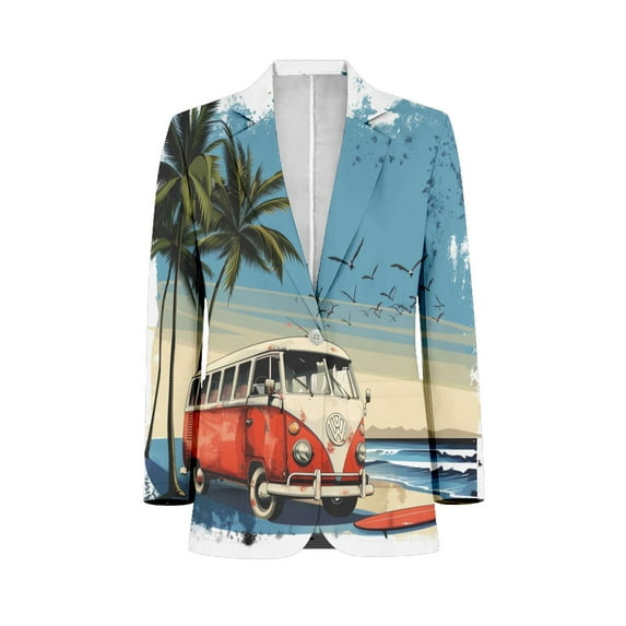 Camper Van Palm Trees Mens Suits Shawl Collar Slim Fit Suit Mens Groom ...