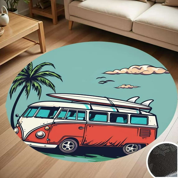 Camper Van Palm Trees Round Carpet Living Room Bedroom Home Decoration ...