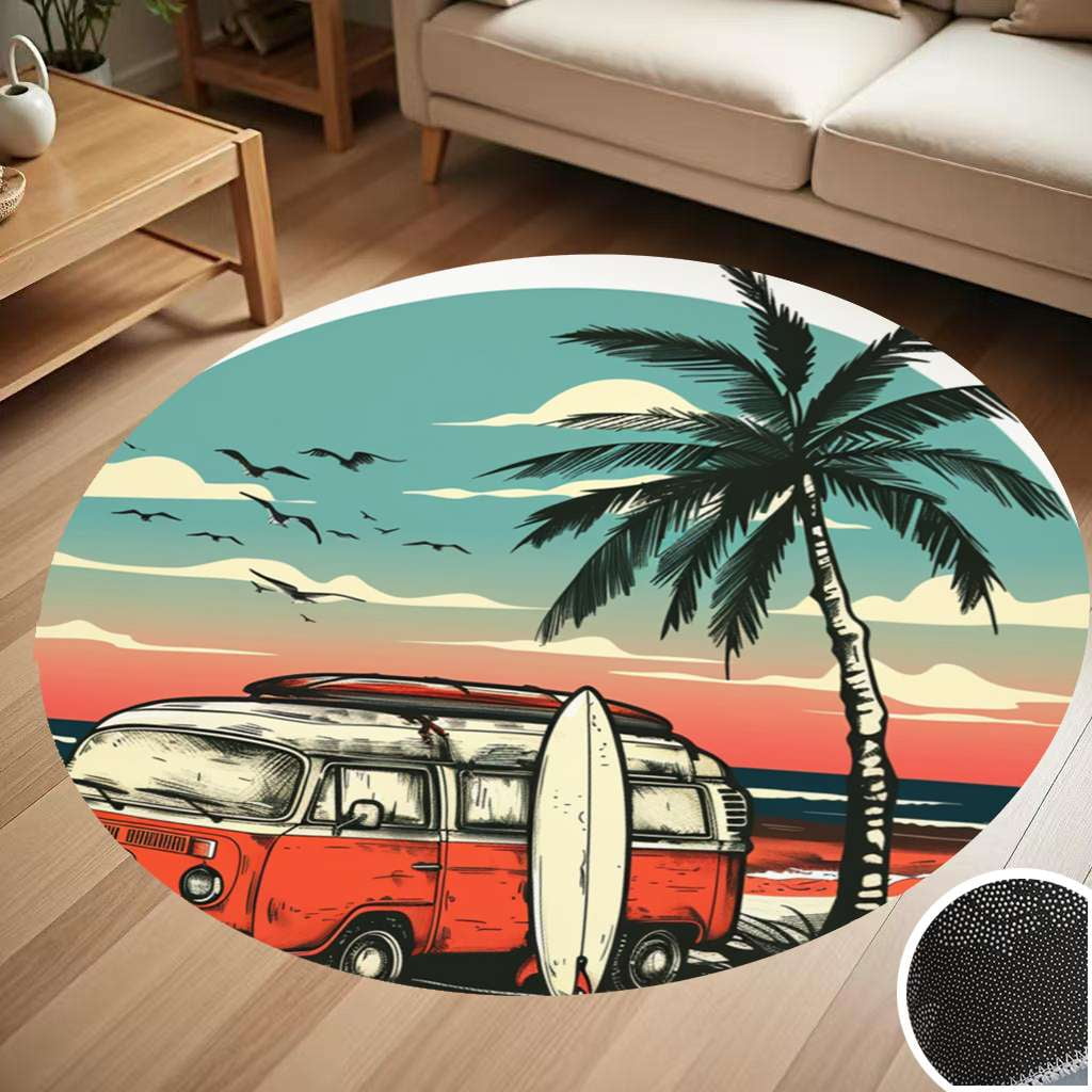 Camper Van Palm Trees Round Carpet Living Room Bedroom Home Decoration ...