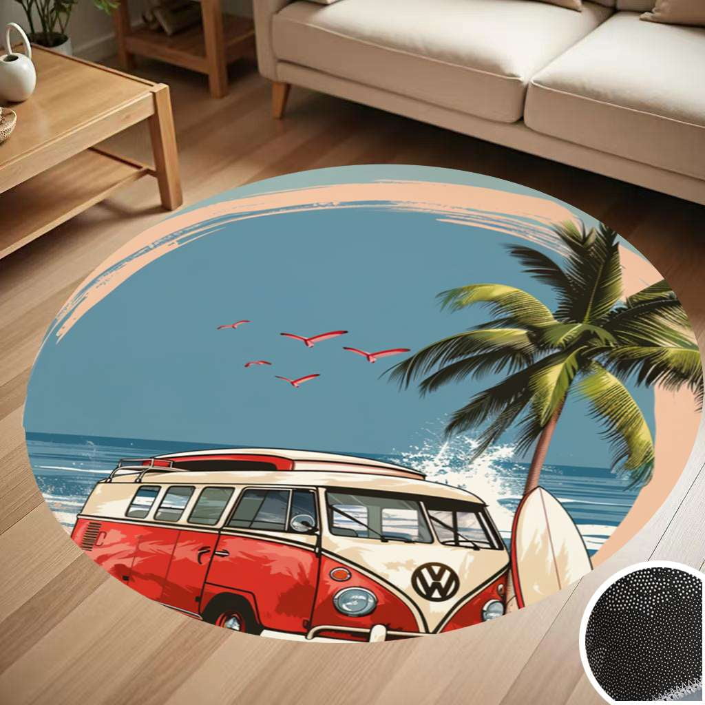 Camper Van Palm Trees Round Carpet Living Room Bedroom Home Decoration ...