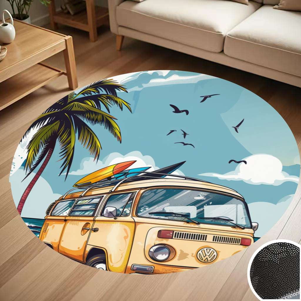Camper Van Palm Trees Round Carpet Living Room Bedroom Home Decoration ...
