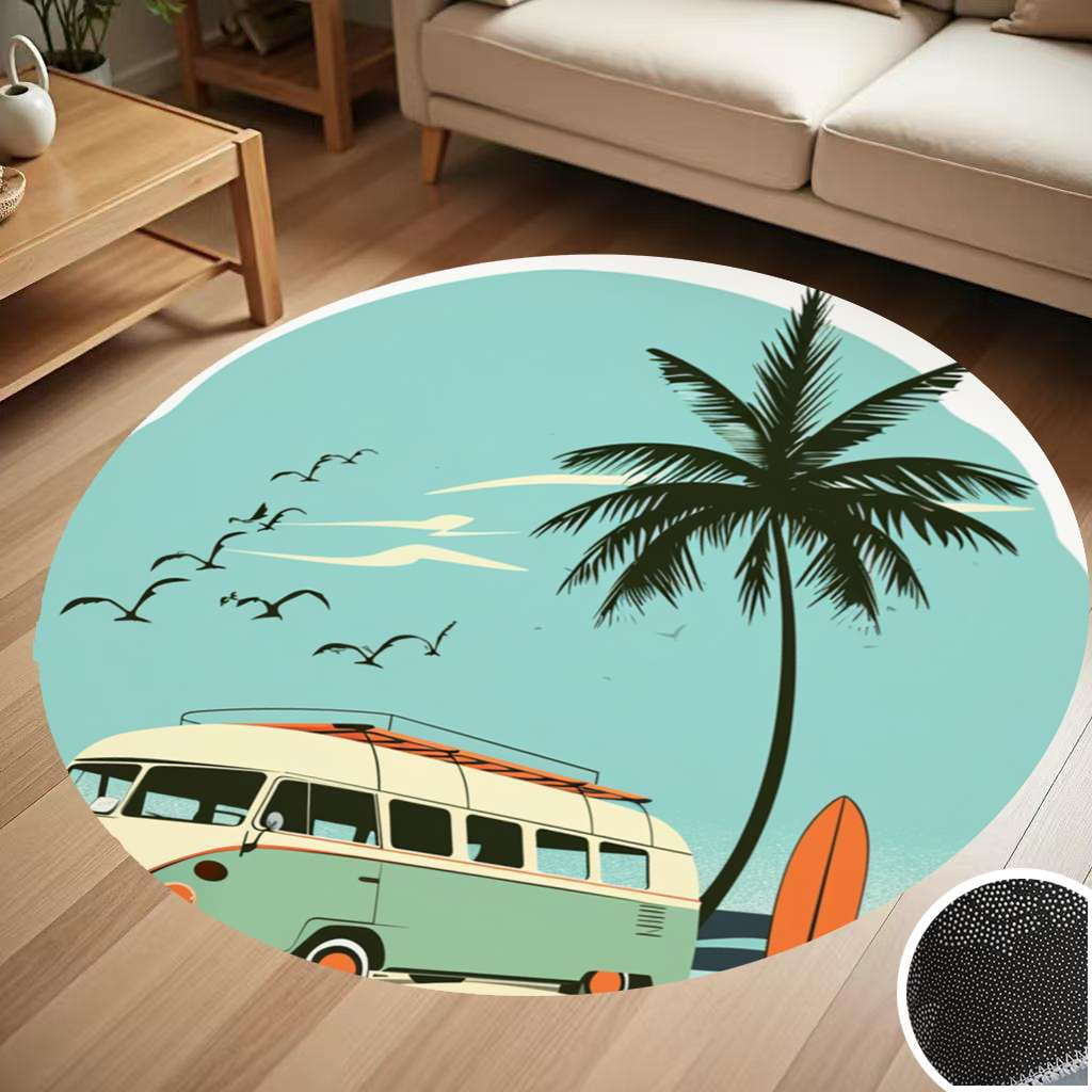 Camper Van Palm Trees Round Carpet Living Room Bedroom Home Decoration ...