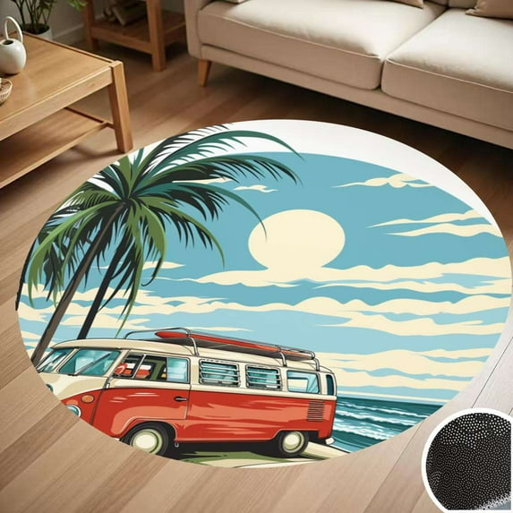 Camper Van Palm Trees Round Carpet Living Room Bedroom Home Decoration ...