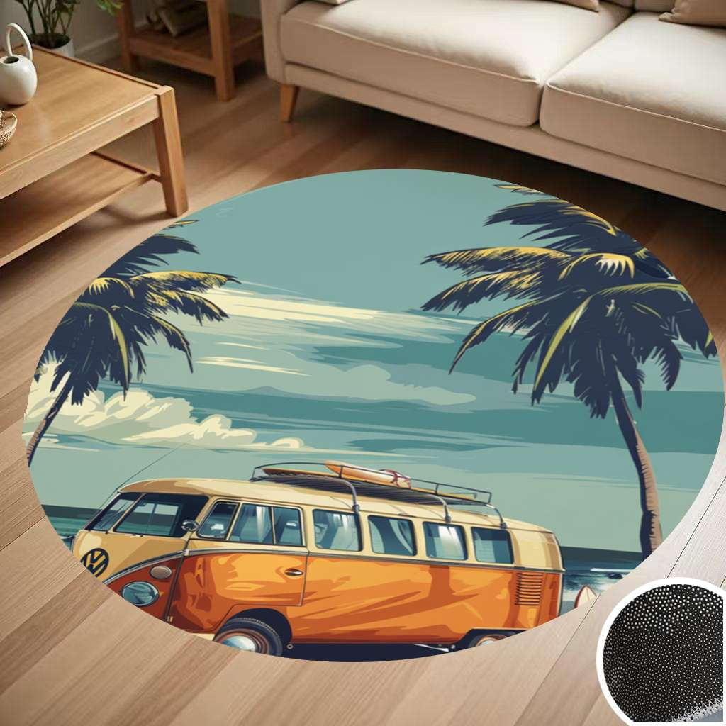 Camper Van Palm Trees Round Carpet Living Room Bedroom Home Decoration ...