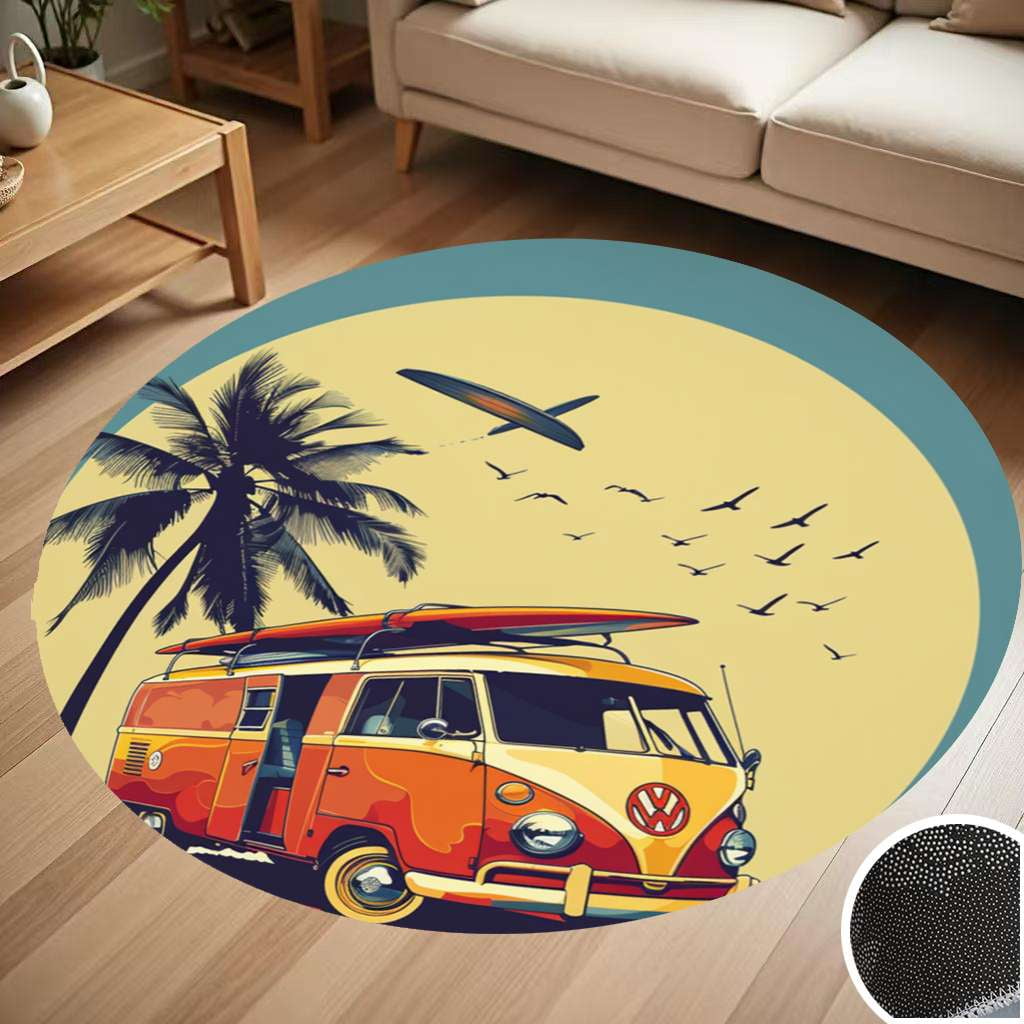 Camper Van Palm Trees Round Carpet Living Room Bedroom Home Decoration ...