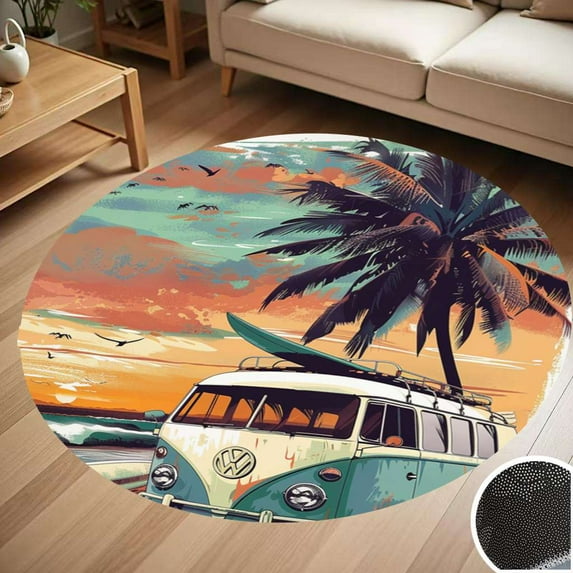 Camper Van Palm Trees Round Carpet Living Room Bedroom Home Decoration ...