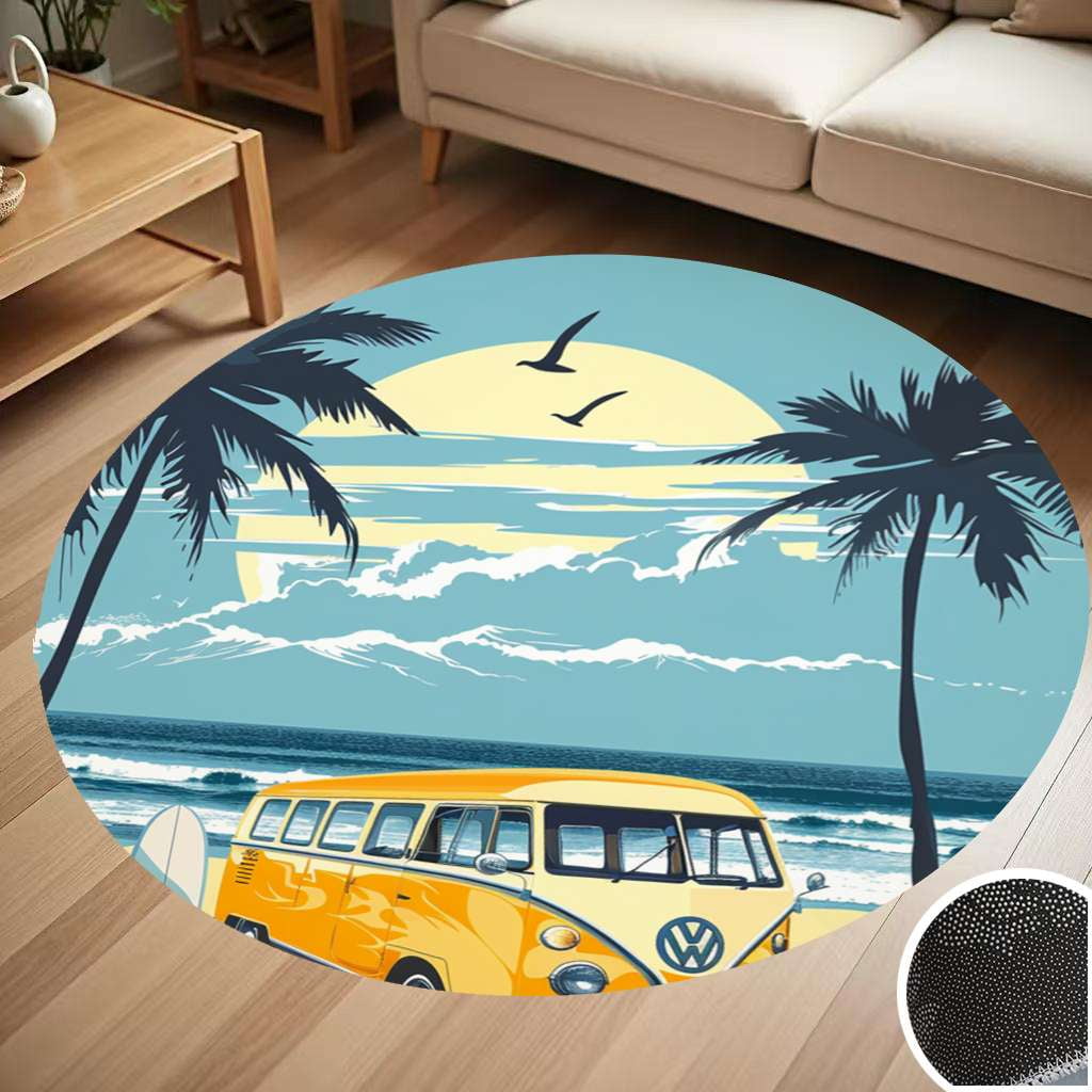 Camper Van Palm Trees Round Carpet Living Room Bedroom Home Decoration ...