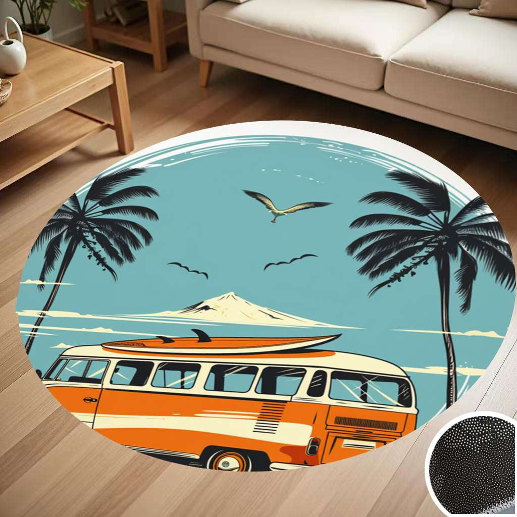 Camper Van Palm Trees Round Carpet Living Room Bedroom Home Decoration ...