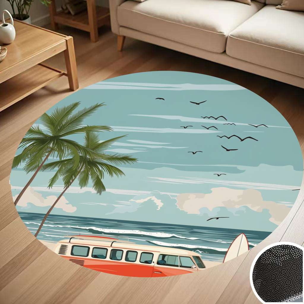 Camper Van Palm Trees Round Carpet Living Room Bedroom Home Decoration ...