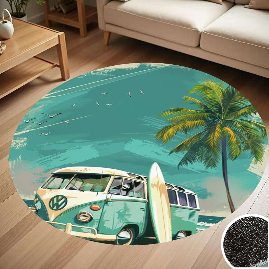 Camper Van Palm Trees Round Carpet Living Room Bedroom Home Decoration ...