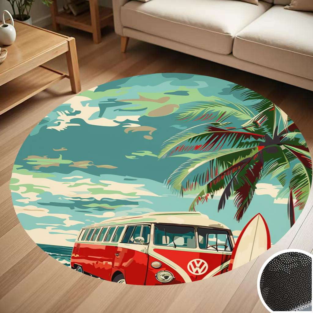 Camper Van Palm Trees Round Carpet Living Room Bedroom Home Decoration ...