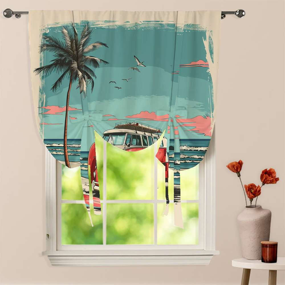Camper Van Palm Trees Window Curtain for Living Room Roman Curtain ...