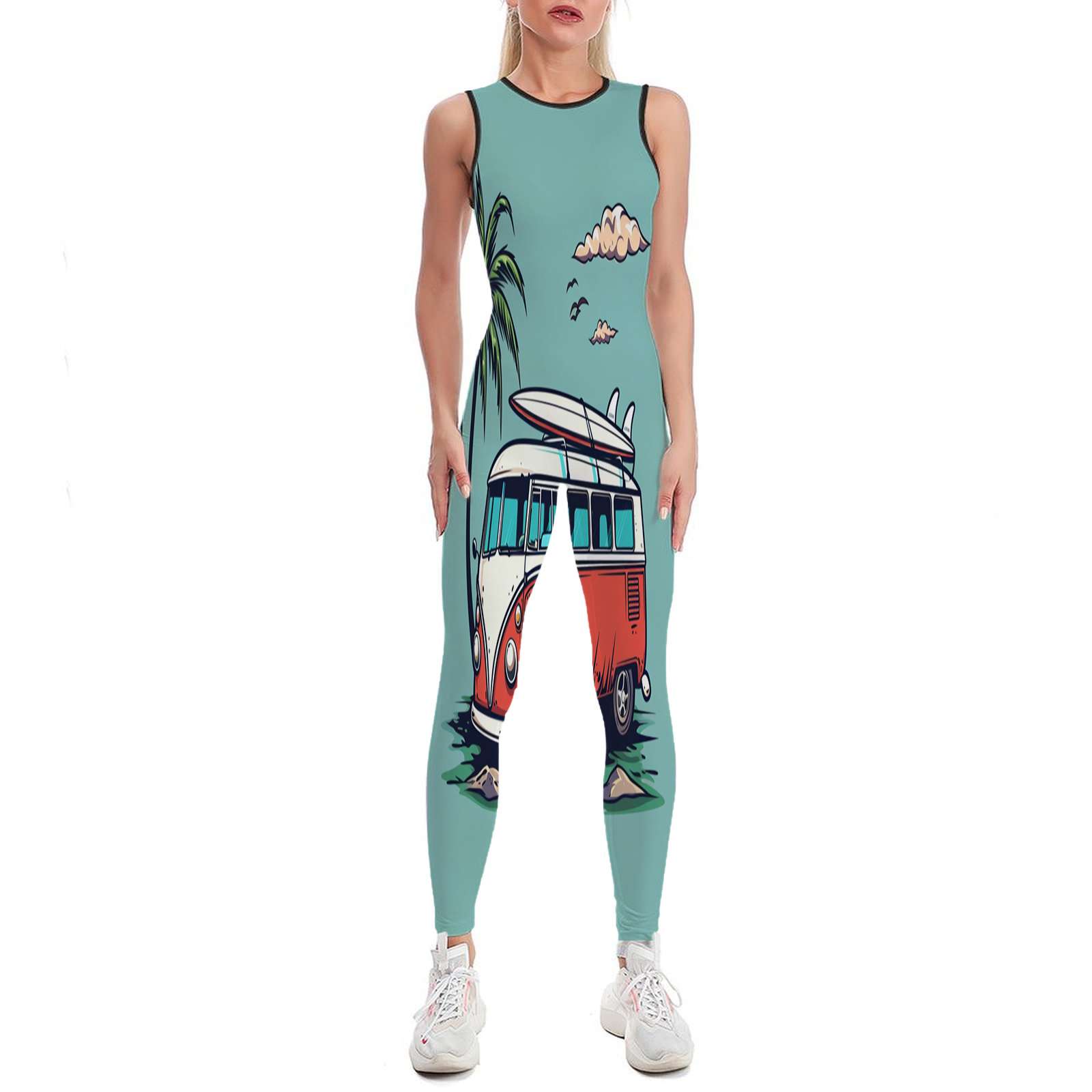 Camper Van Palm Trees Women's One Piece Yoga Jumpsuits Leggings ...