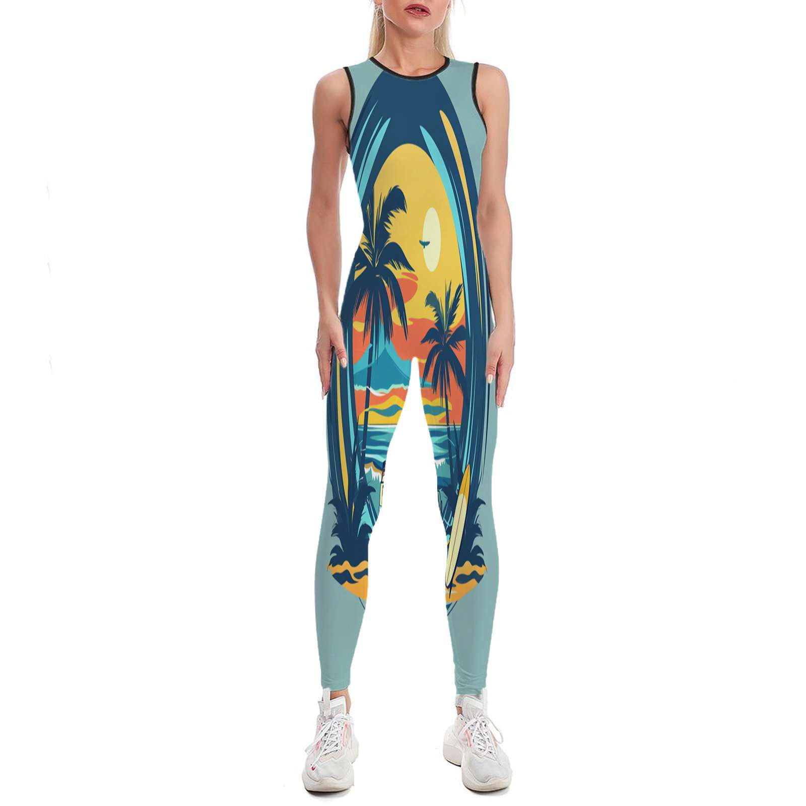 Camper Van Palm Trees Women's One Piece Yoga Jumpsuits Leggings ...