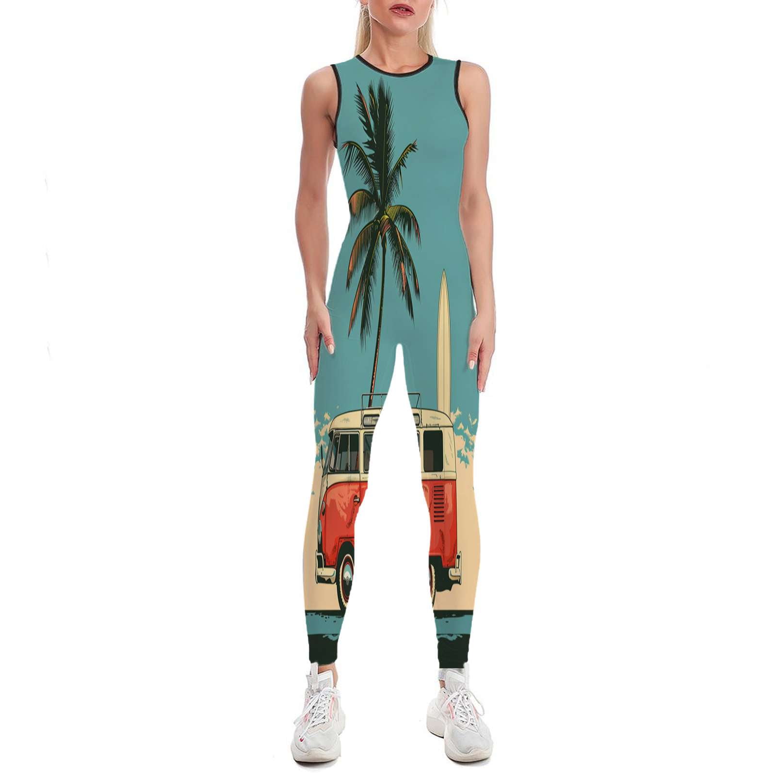 Camper Van Palm Trees Women's One Piece Yoga Jumpsuits Leggings ...