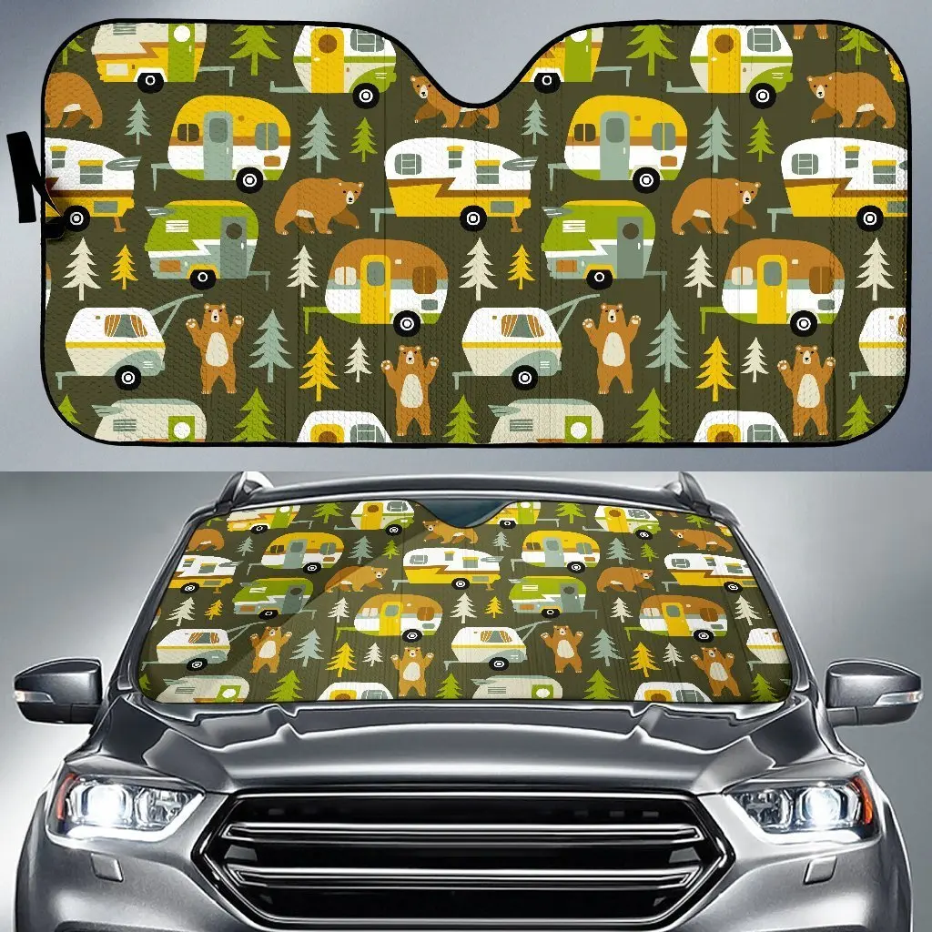 Camper Van Print Pattern Auto Sun Shade Car Windshield Window Cover ...