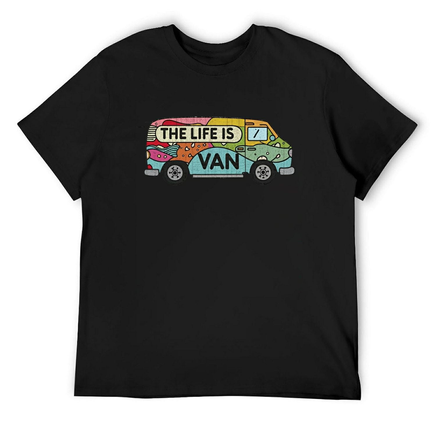 Camper Van Travel Life Is Vantastic - Traveler Vanlife Round Neck Mens T-Shirts Black - Walmart.com