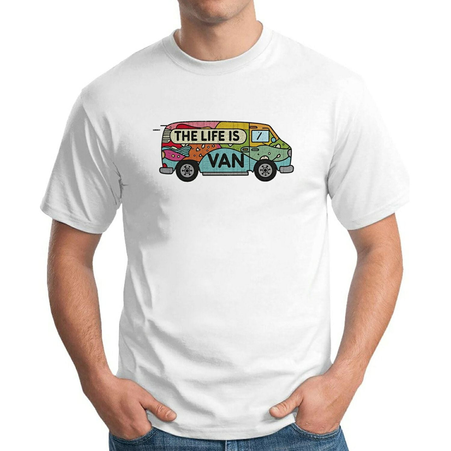 Camper Van Travel Life Is Vantastic - Traveler Vanlife Round Neck Mens T-Shirts White - Walmart.com