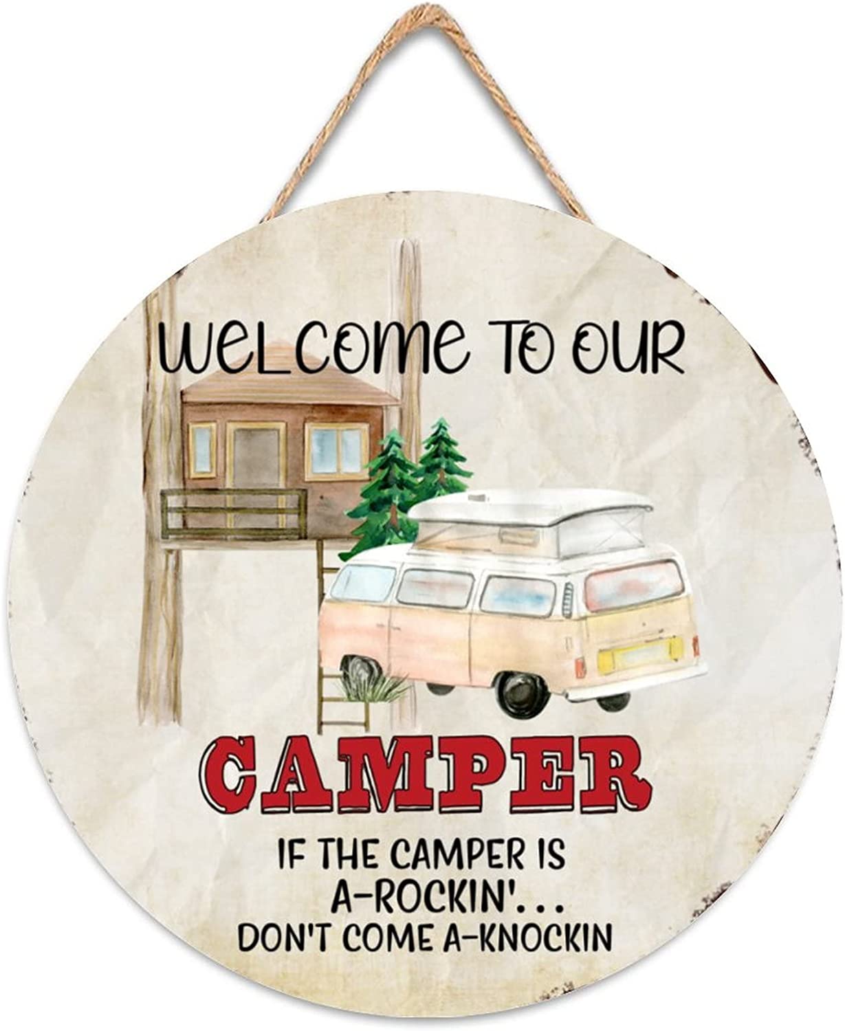 Camper Van Welcome Wood Hanging Sign Plaque, Welcome to Our Campsite ...