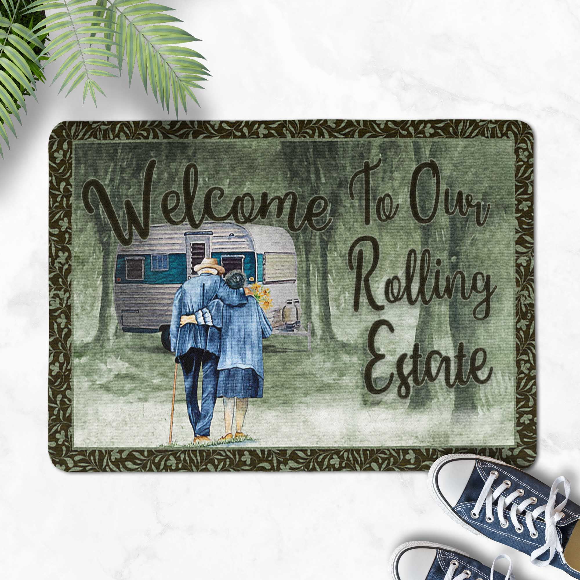 Camper Welcome Doormat – “Welcome to Our Rolling Estate” with Elderly ...