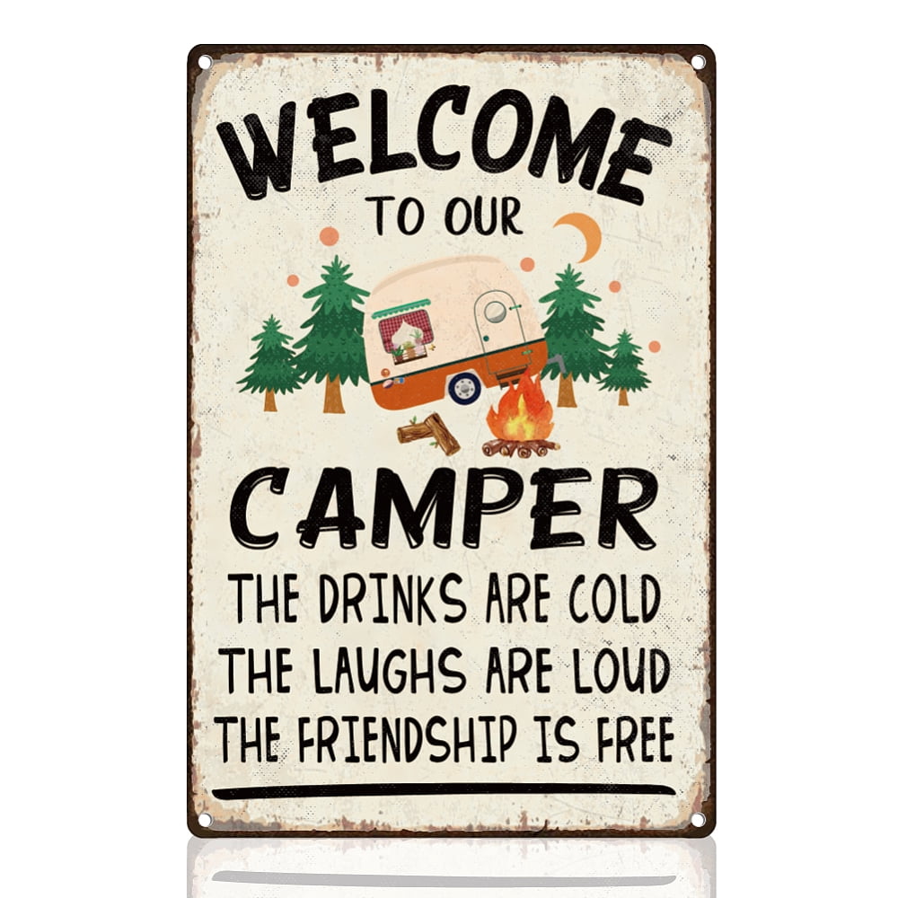 Camper Welcome Sign Decor Retro Wall Decor Metal Tin Sign Funny ...
