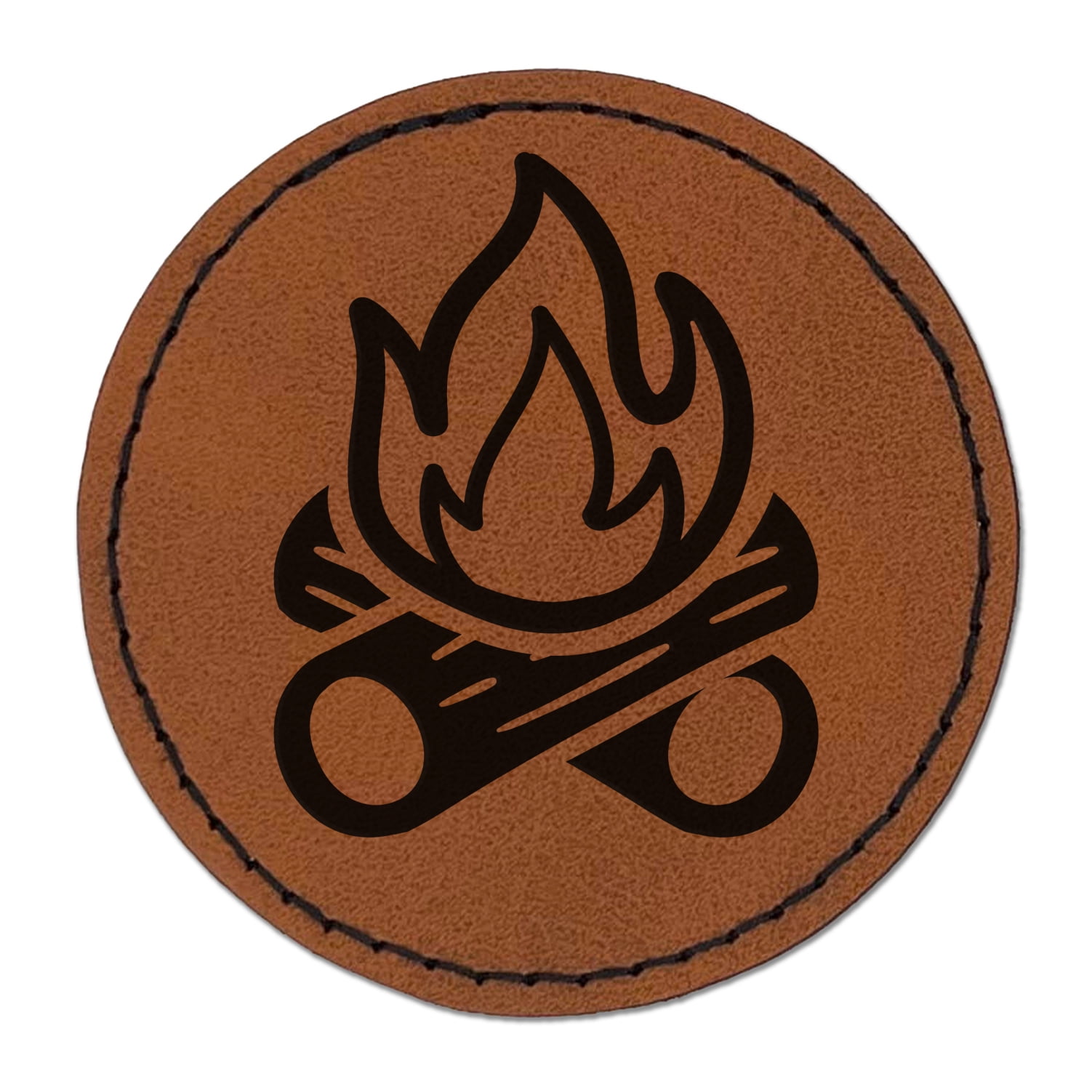 Campfire Cartoon 2.5" Faux Leather Round Engraved Iron-On Patch - Brown ...