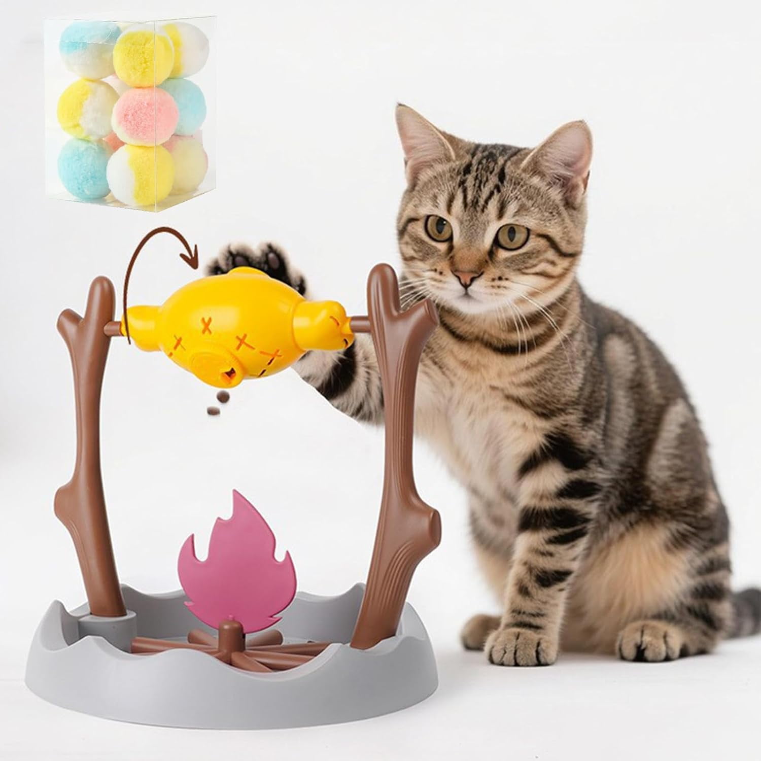 Campfire Cat Feeder,11" Cat Campfire Treat Slow Feeder - Slow Feeding/Educational/Exercise ...